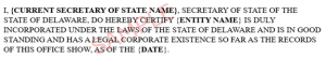 Sample Certificate Wording - Division of Corporations - State of Delaware